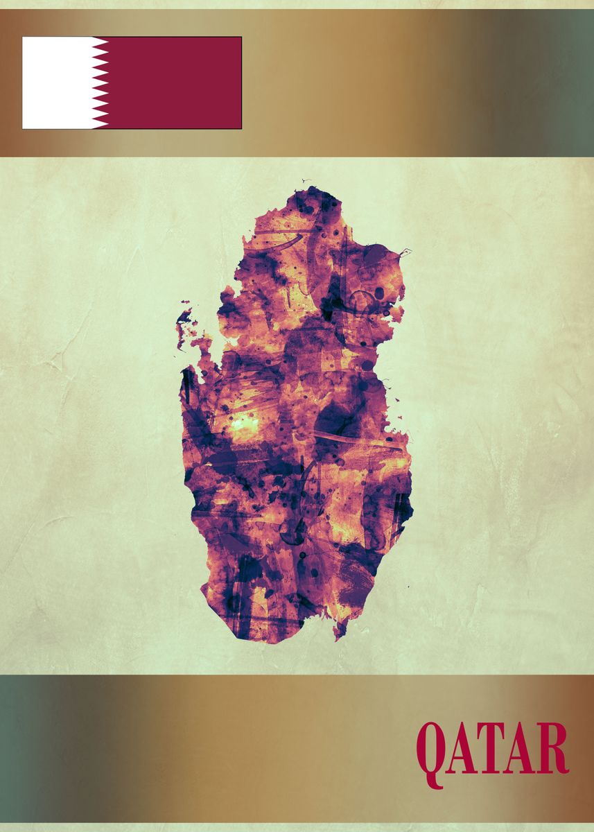 'Qatar Map with Flag' Poster, picture, metal print, paint by Towseef ...