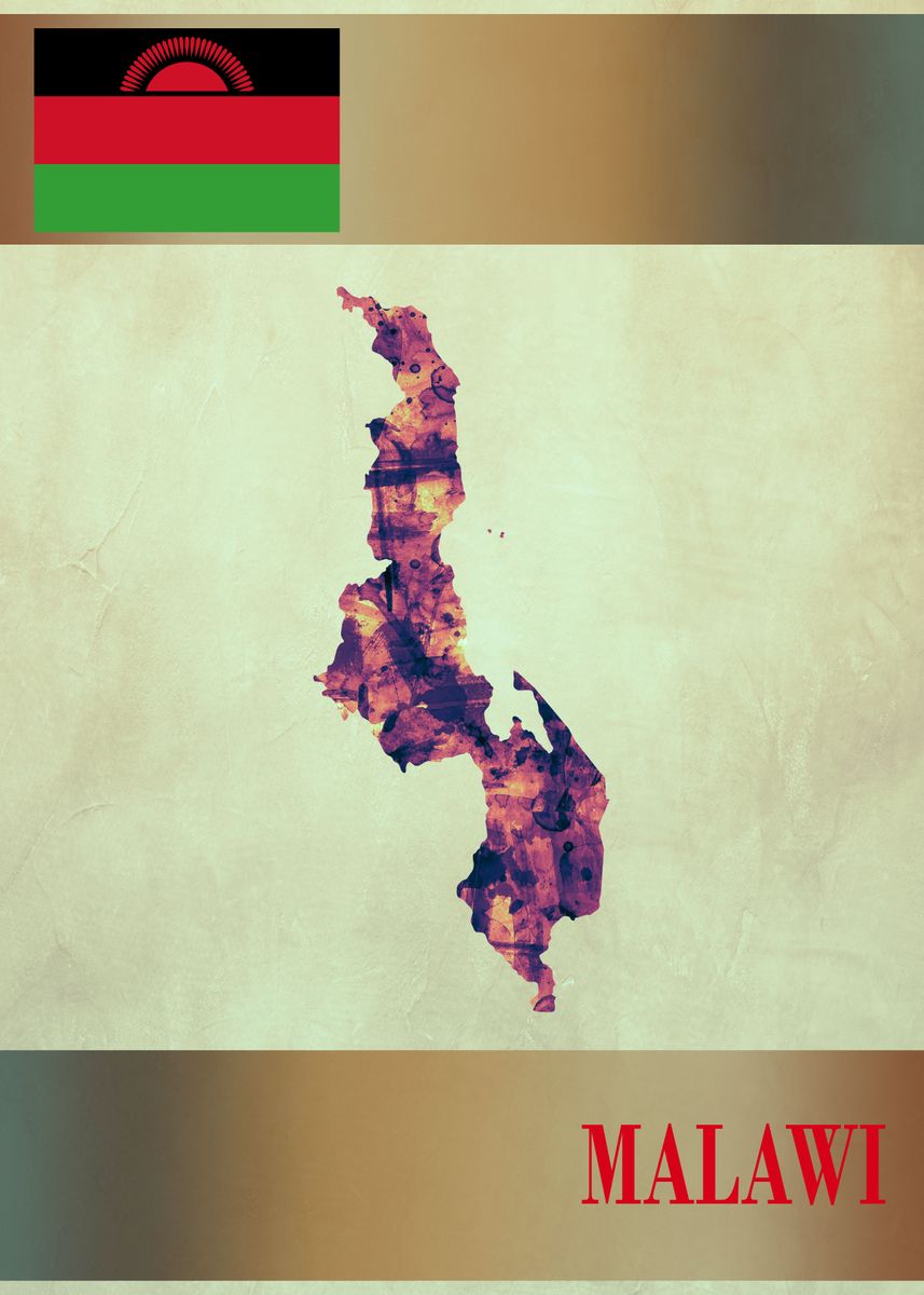 'Malawi Map with Flag' Poster, picture, metal print, paint by Towseef ...