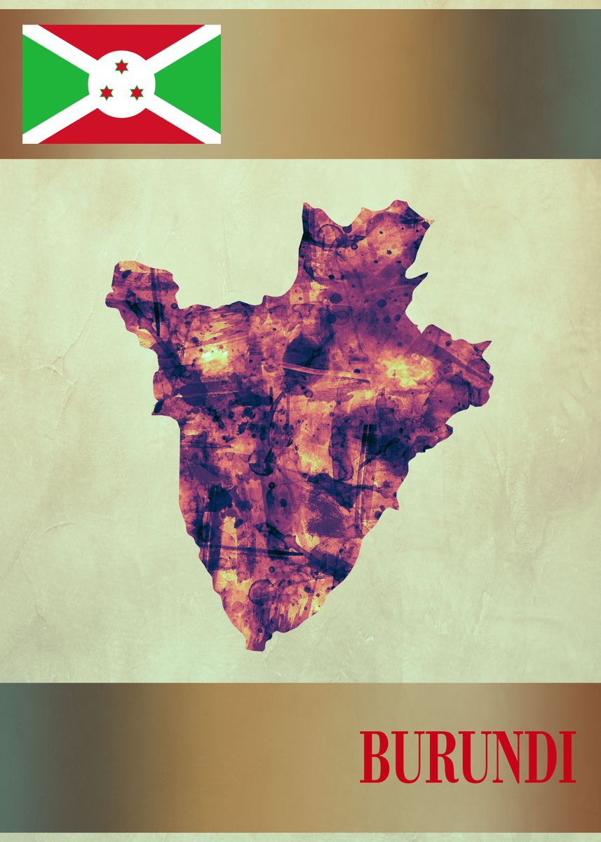 'Burundi Map with Flag' Poster, picture, metal print, paint by Towseef ...