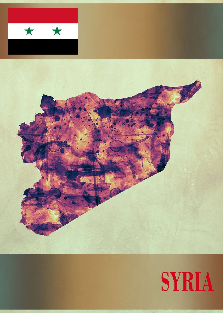 'Syria Map with Flag' Poster, picture, metal print, paint by Towseef ...