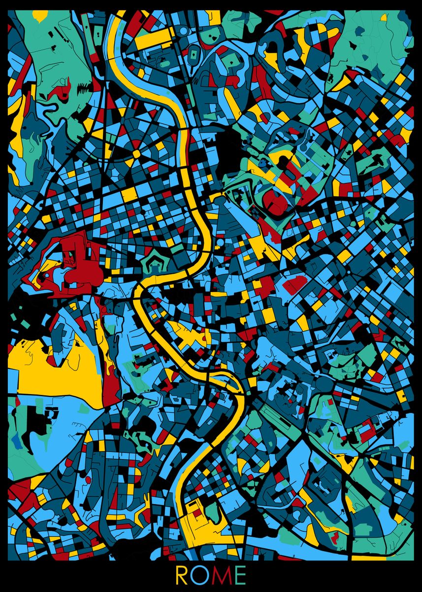 'rome map retro 4' Poster, picture, metal print, paint by Bekim Art ...