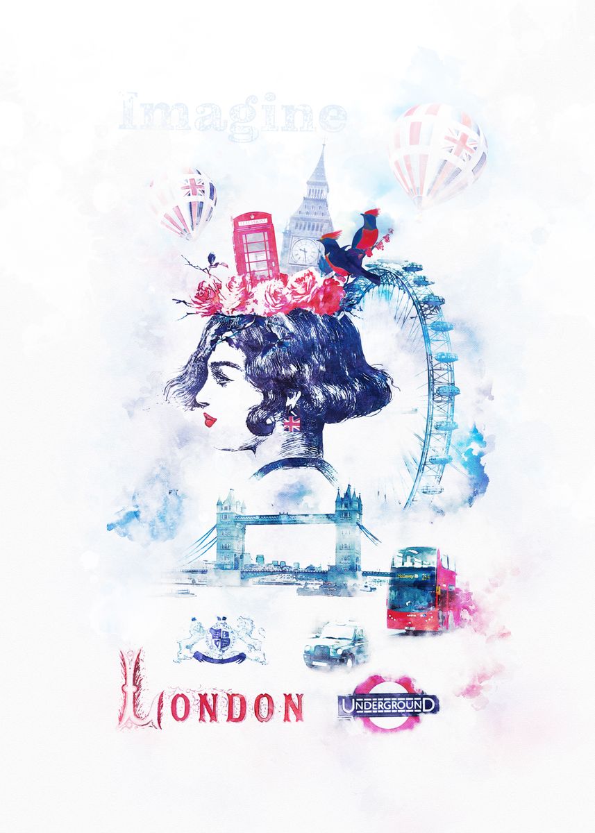 'Imagine London' Poster, picture, metal print, paint by Lotus Blanc ...