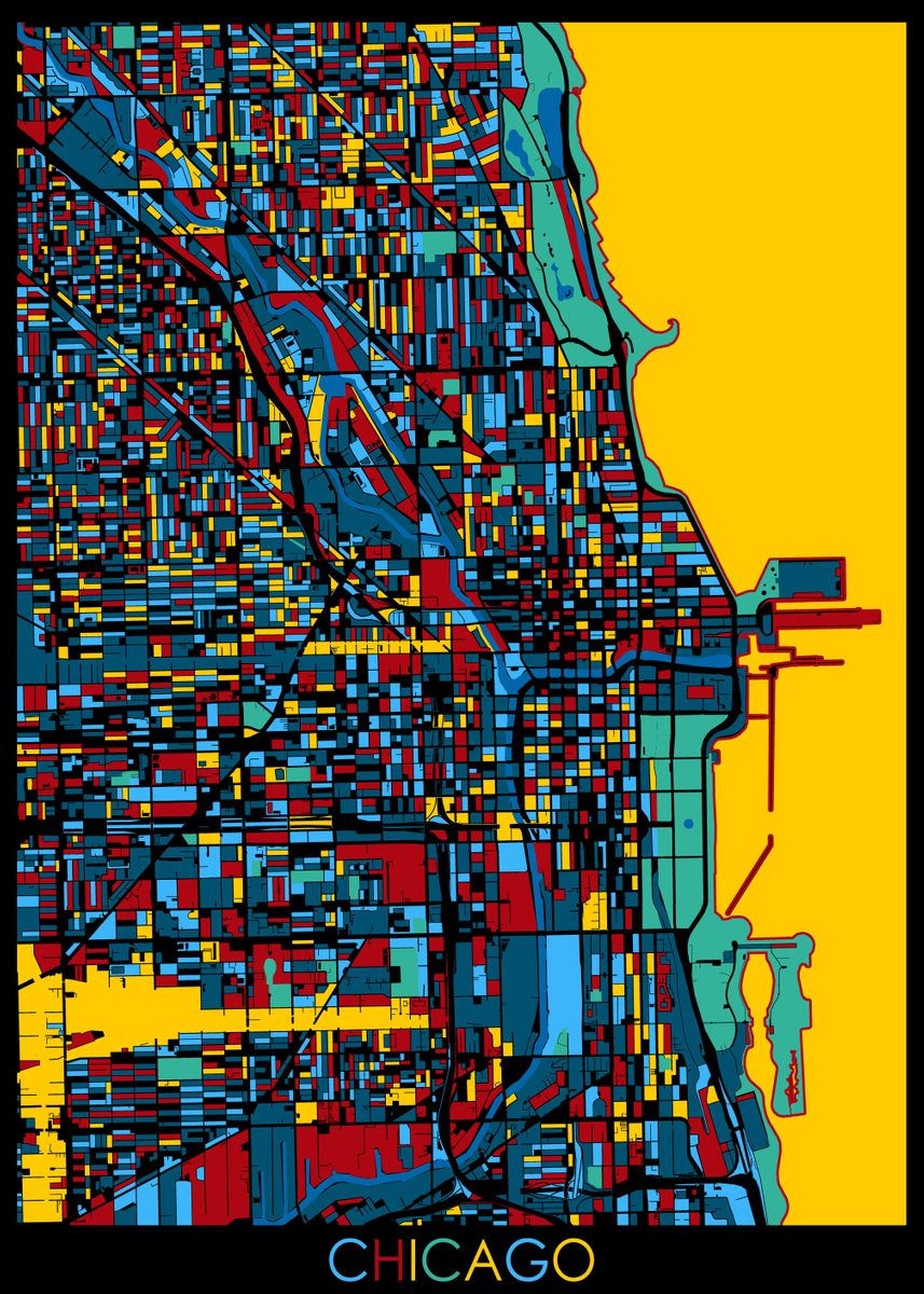 'chicago map retro 4' Poster by Bekim Art | Displate