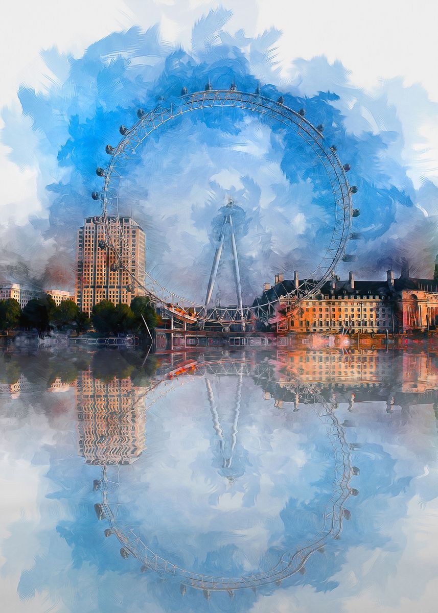 'The London Eye' Poster, picture, metal print, paint by Ian Mitchell ...