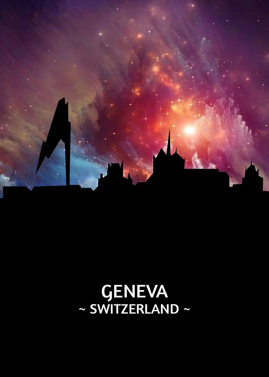 'Geneva Switzerland Skyline' Poster, picture, metal print, paint by ...