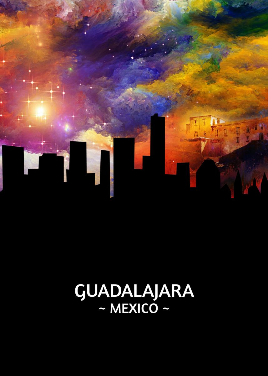 'Guadalajara Mexico Skyline' Poster, picture, metal print, paint by ...