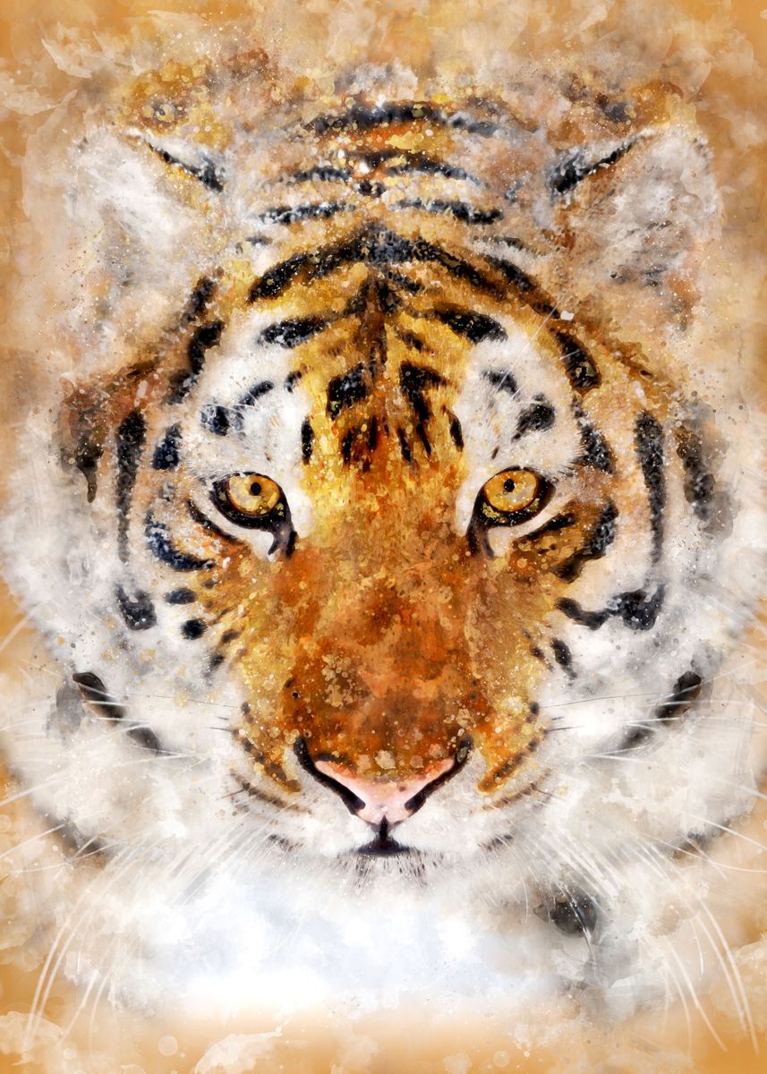 'Tiger Powerful Gaze' Poster, picture, metal print, paint by Canvas Love | Displate