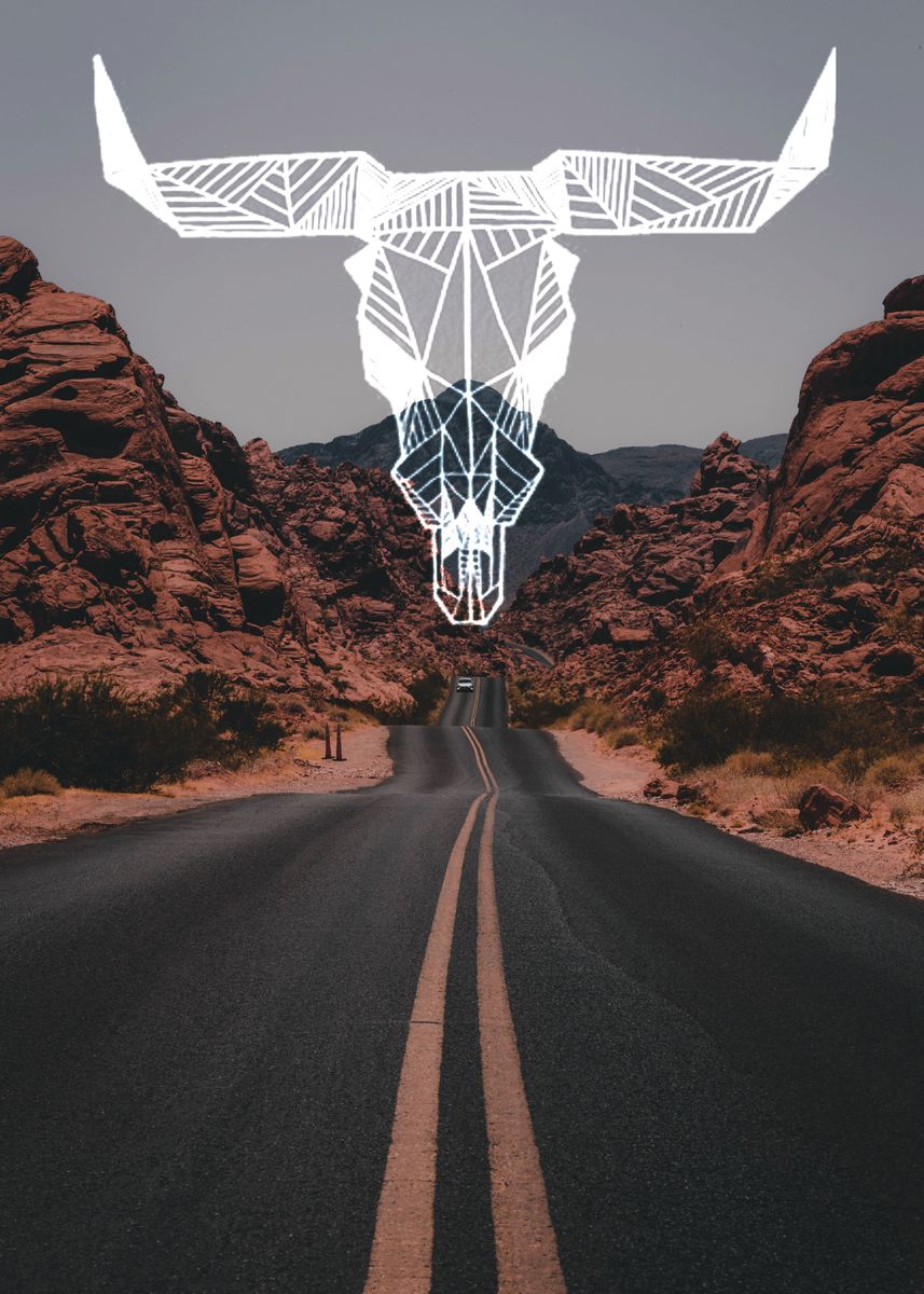 'skull road' Poster, picture, metal print, paint by JMdrawings | Displate