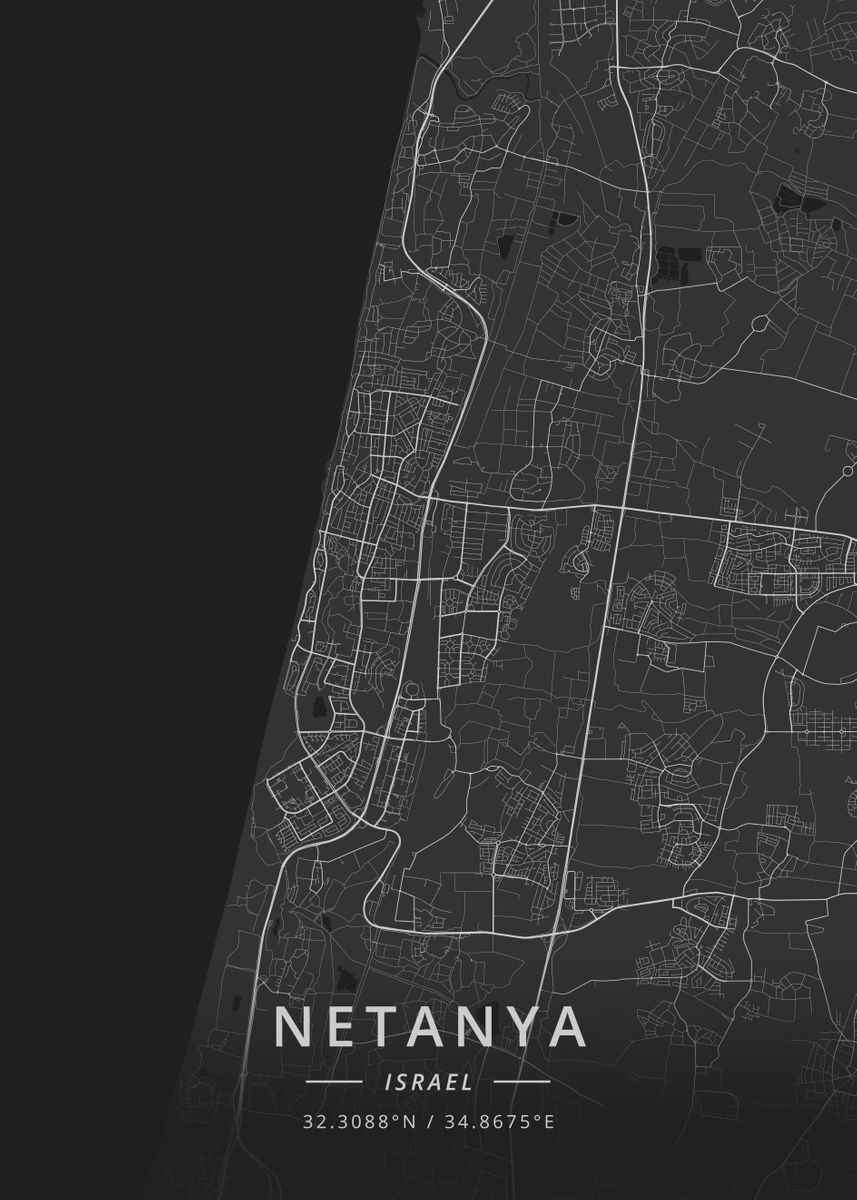 'Netanya Israel' Poster, picture, metal print, paint by Designer Map ...