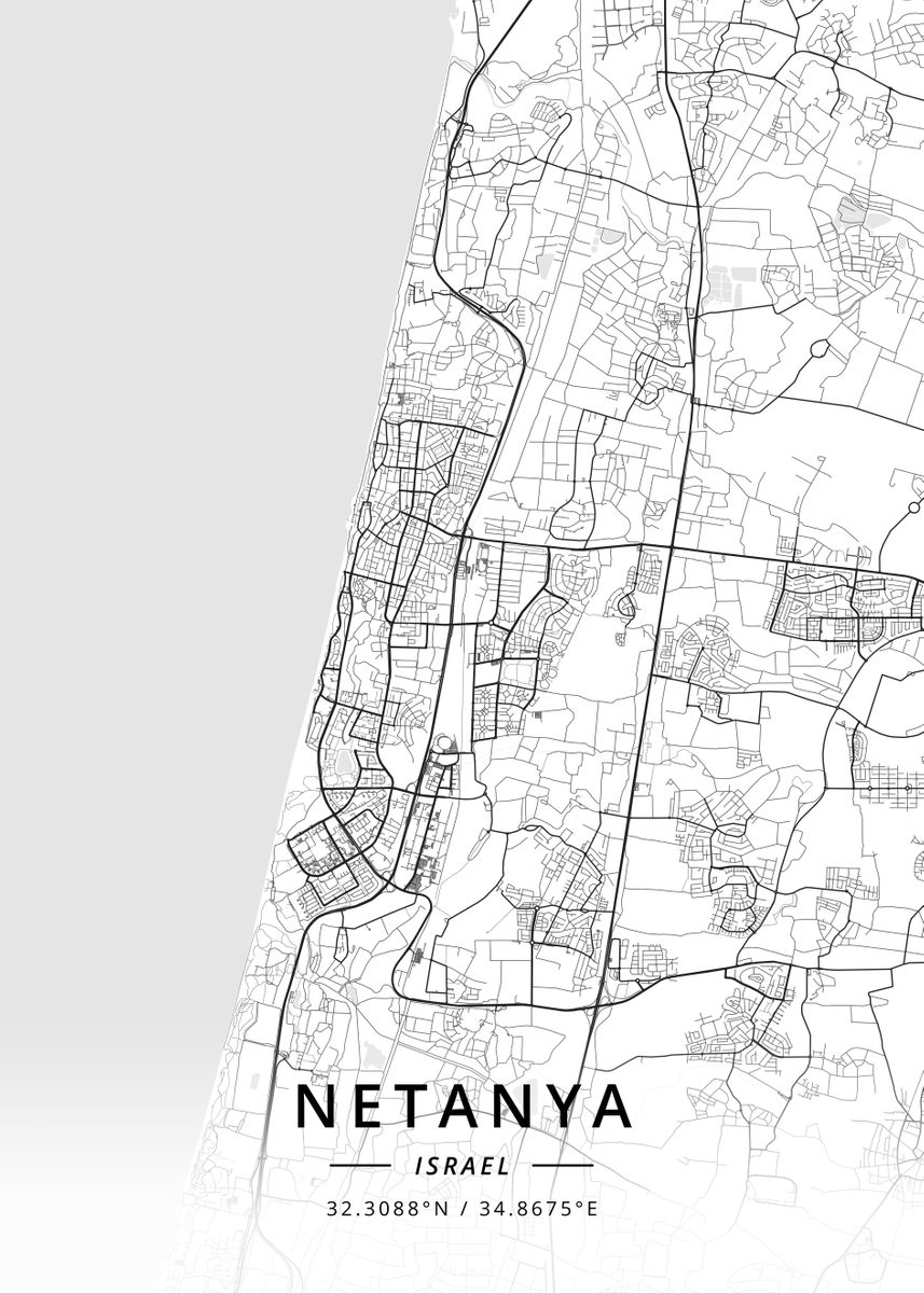 'Netanya Israel' Poster, picture, metal print, paint by Designer Map ...