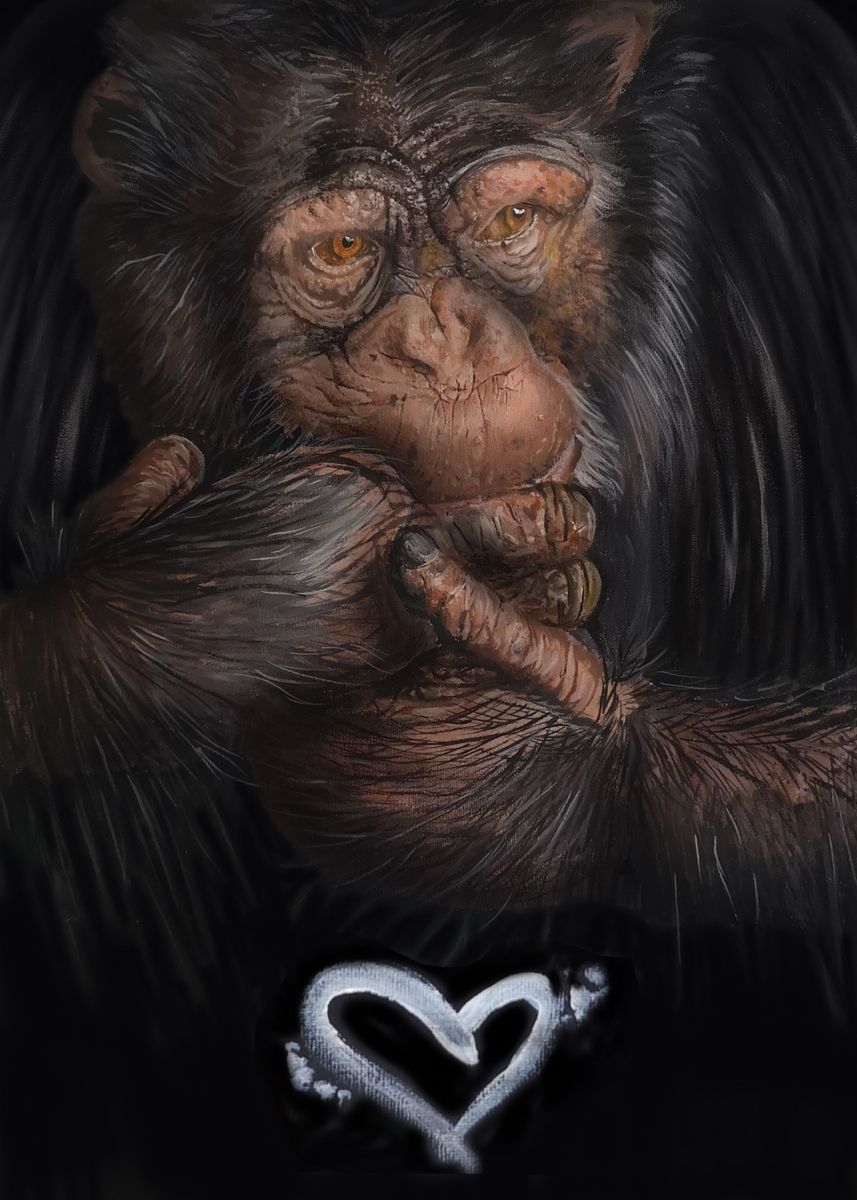 'Love Chimps' Poster, picture, metal print, paint by Neil Gorman | Displate