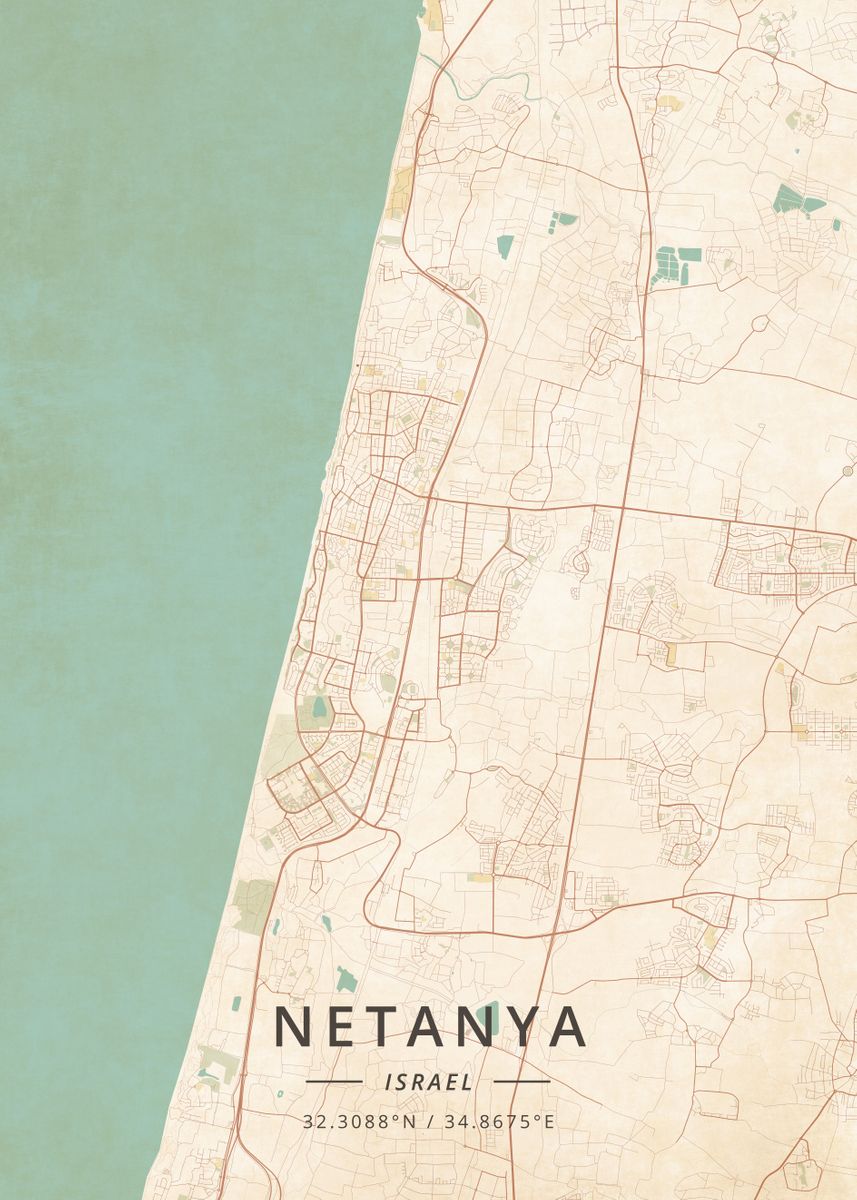 'Netanya Israel' Poster, picture, metal print, paint by Designer Map ...