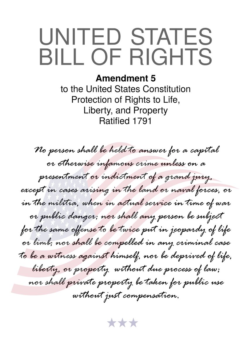 'USA Bill Of Rights 5' Poster, picture, metal print, paint by Art ...