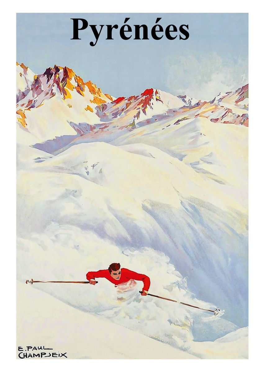 'Skiing in Pyrenees' Poster, picture, metal print, paint by Long Shot ...