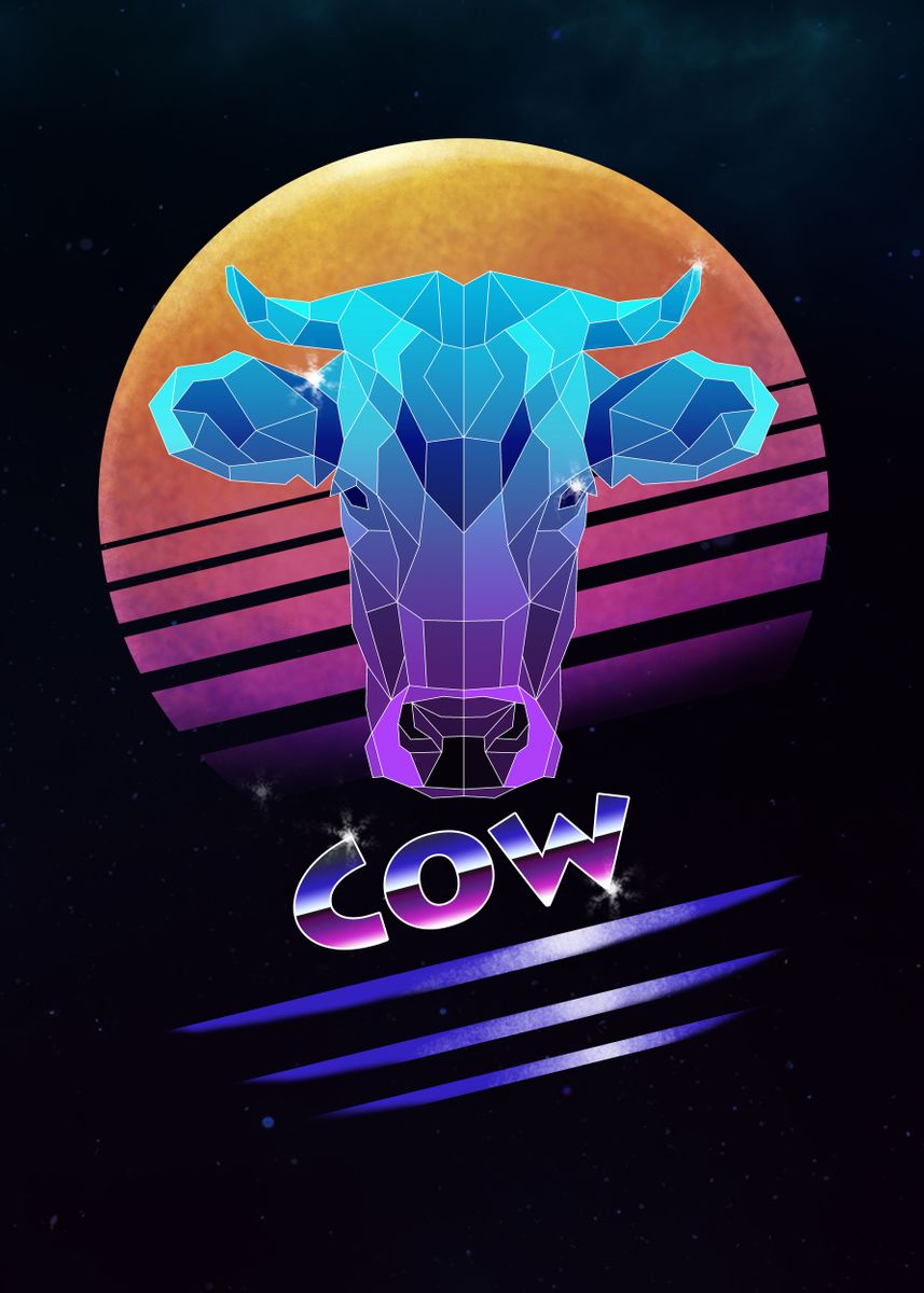'Retro Synthwave Cow' Poster by Jay Diloy | Displate