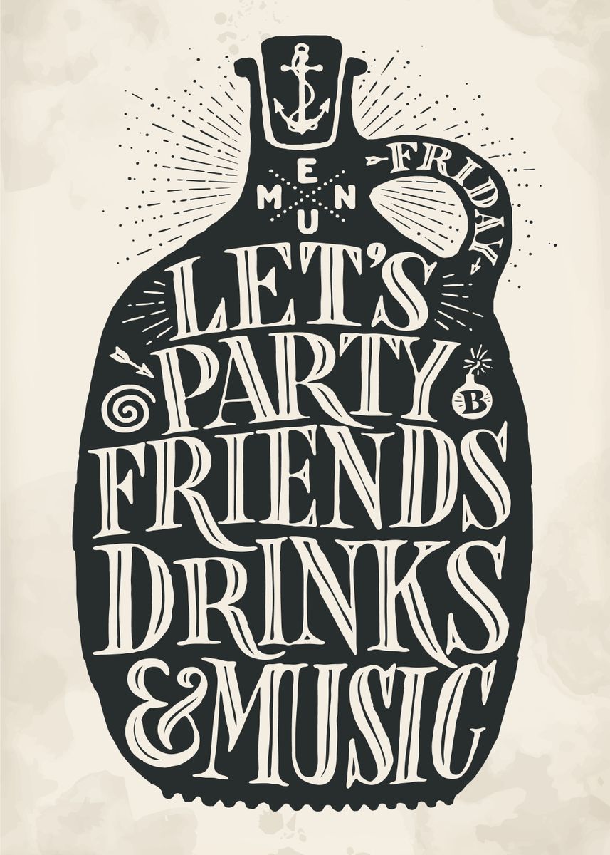 'Friday Menu' Poster, picture, metal print, paint by Snazzy | Displate