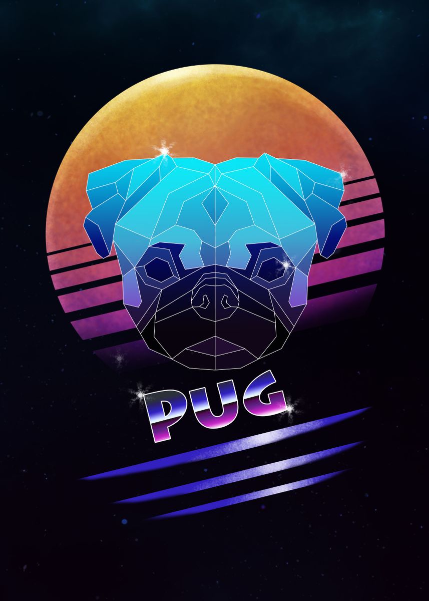 'Retro Synthwave Dog Pug' Poster, picture, metal print, paint by Jay ...