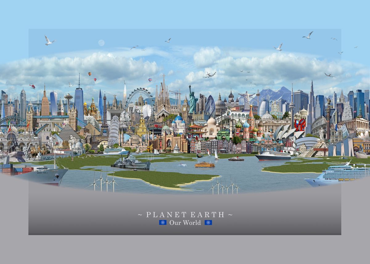 'Planet Earth skyline' Poster by Mike Pratt | Displate