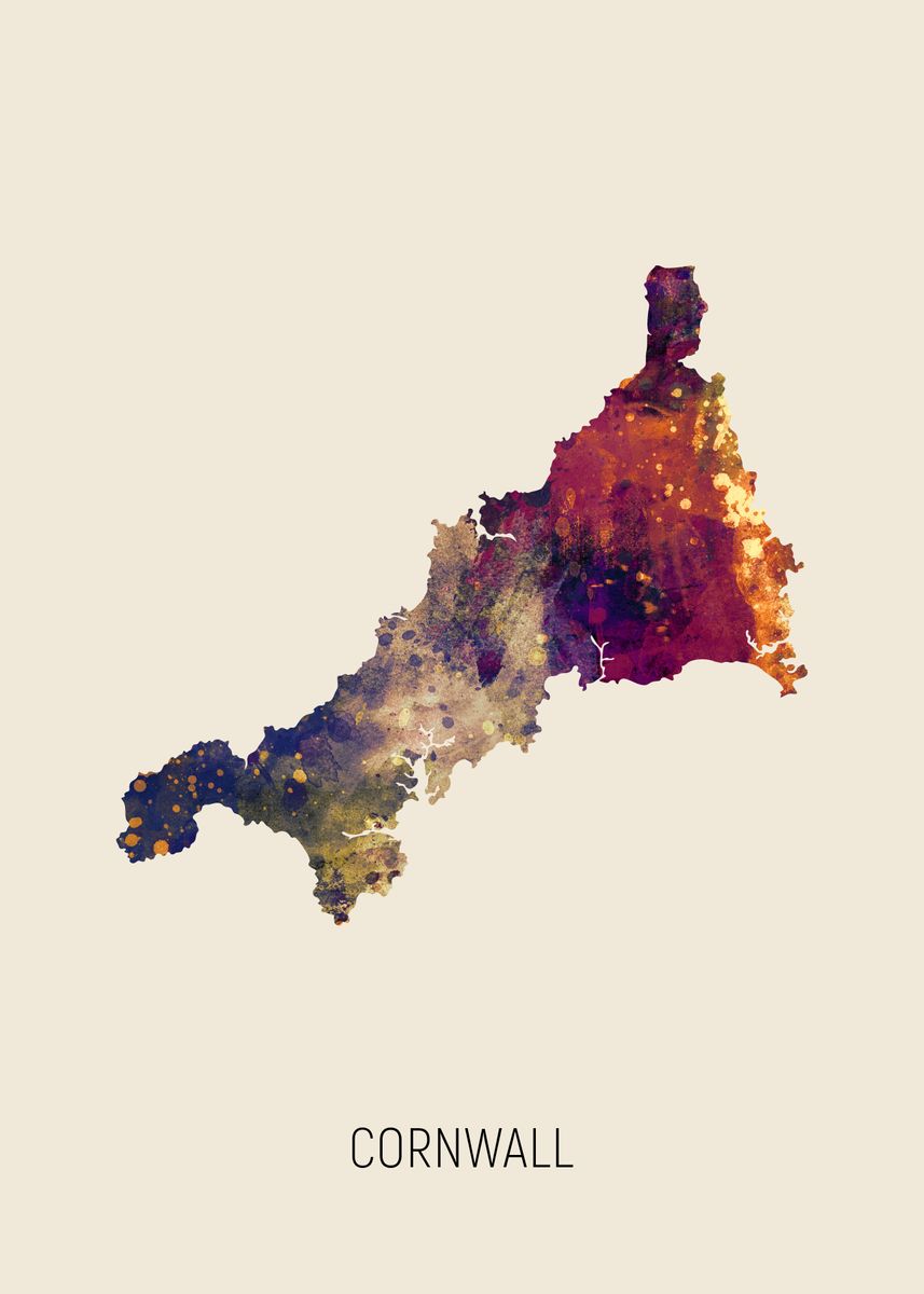 'Cornwall Map' Poster, picture, metal print, paint by Michael Tompsett ...
