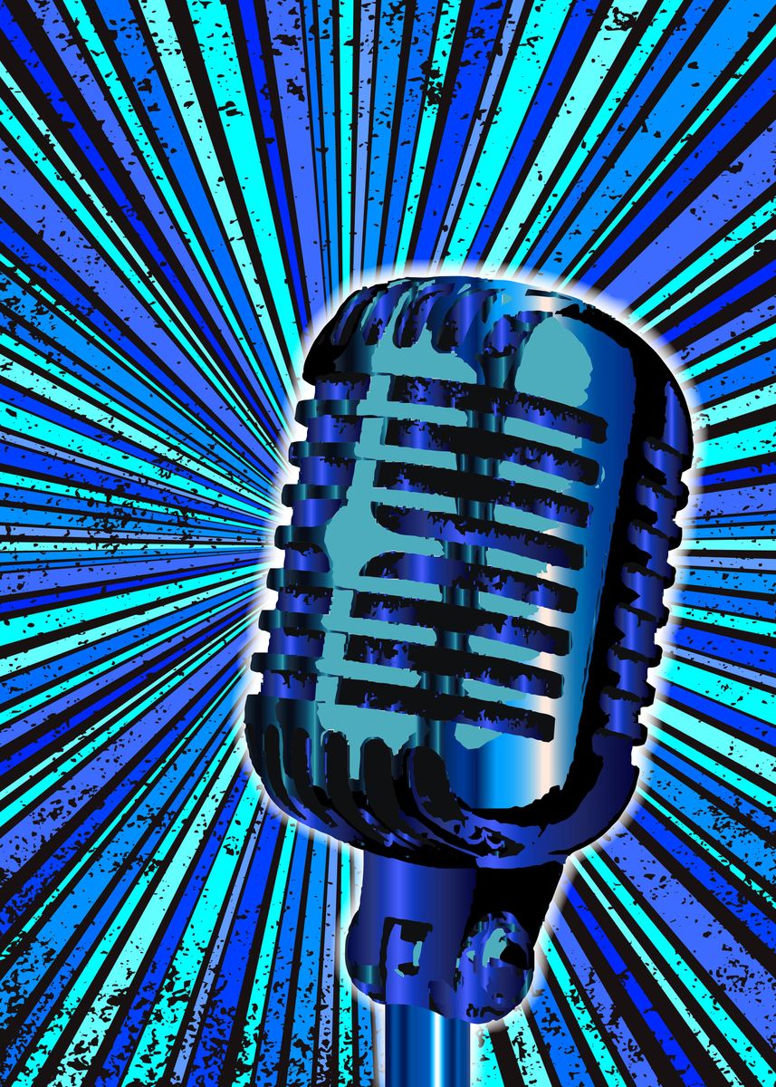 'Blue Retro Microphone' Poster, picture, metal print, paint by ...