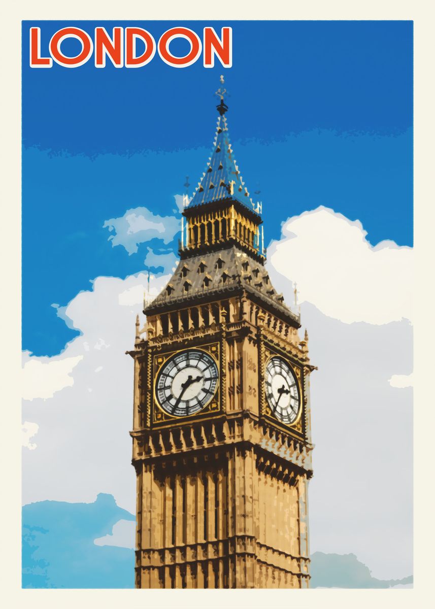 'London Vintage Poster' Poster, picture, metal print, paint by ...