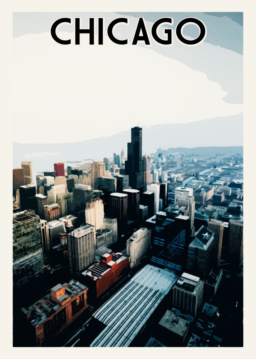 'Chicago Vintage Poster' Poster, picture, metal print, paint by ...