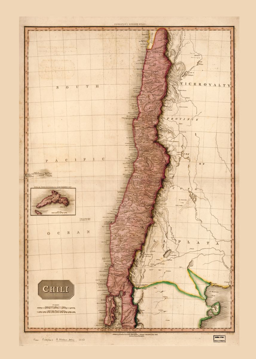 'Map of Chile 1818' Poster, picture, metal print, paint by Janice M ...