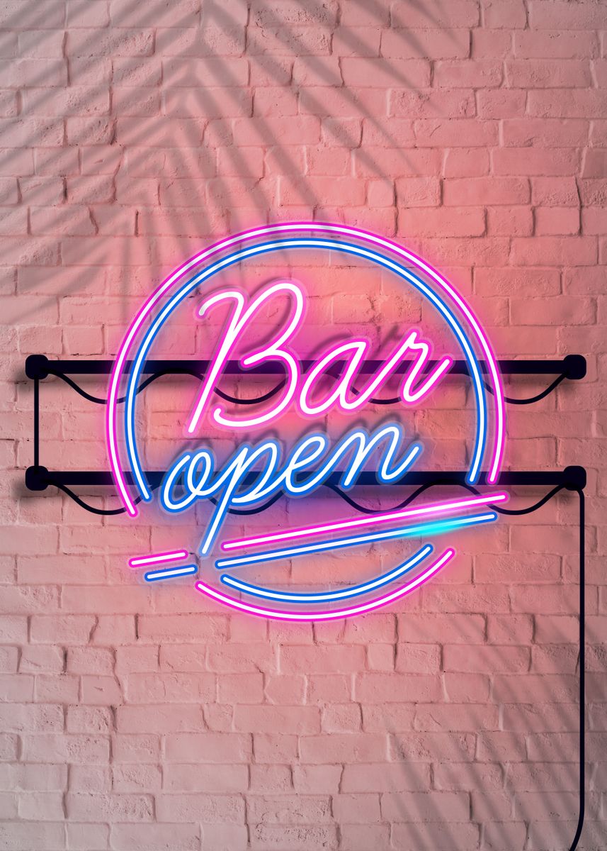'Neon Bar Open Decoration' Poster, picture, metal print, paint by ...