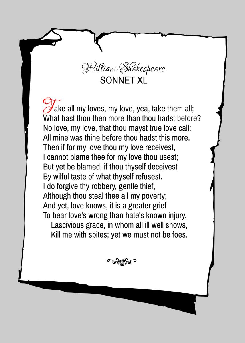 'Shakespeare Sonnet 40' Poster, picture, metal print, paint by Art ...