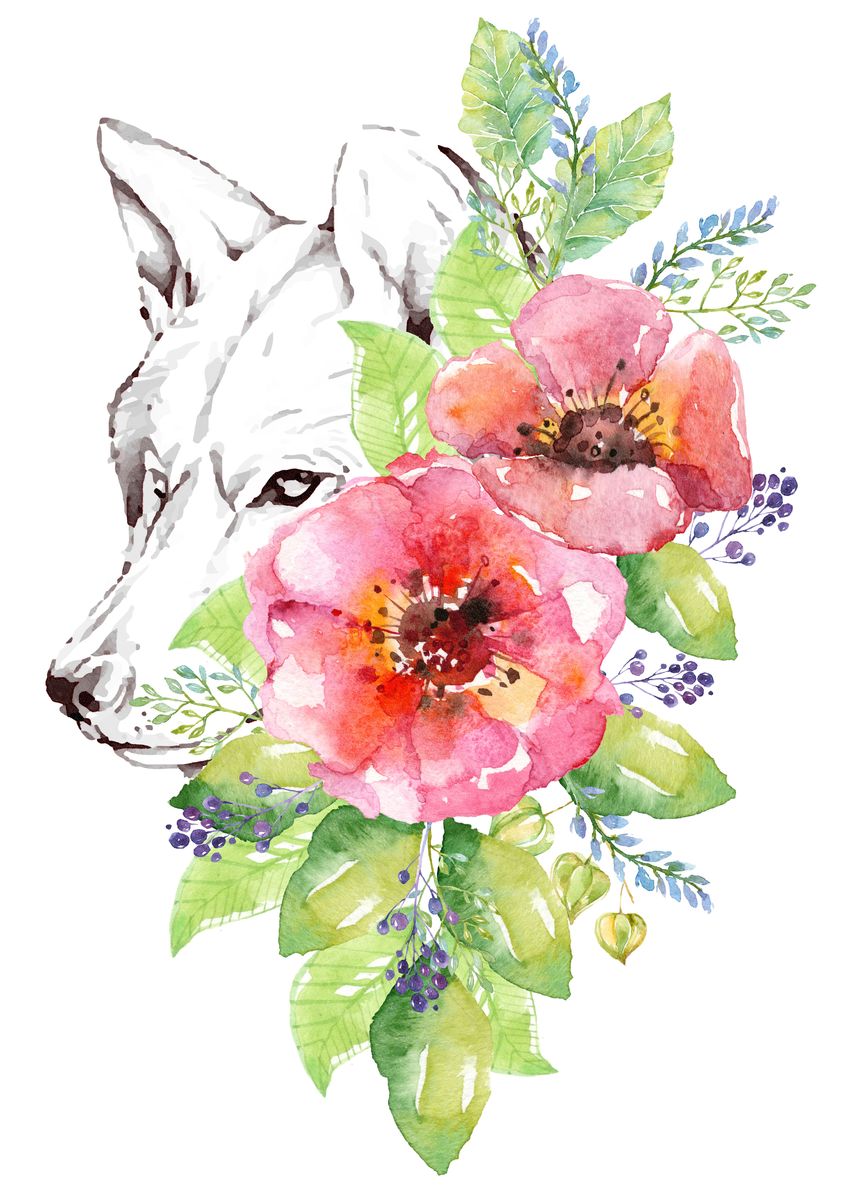 'Watercolor of Wolf Flower' Poster, picture, metal print, paint by Swan ...