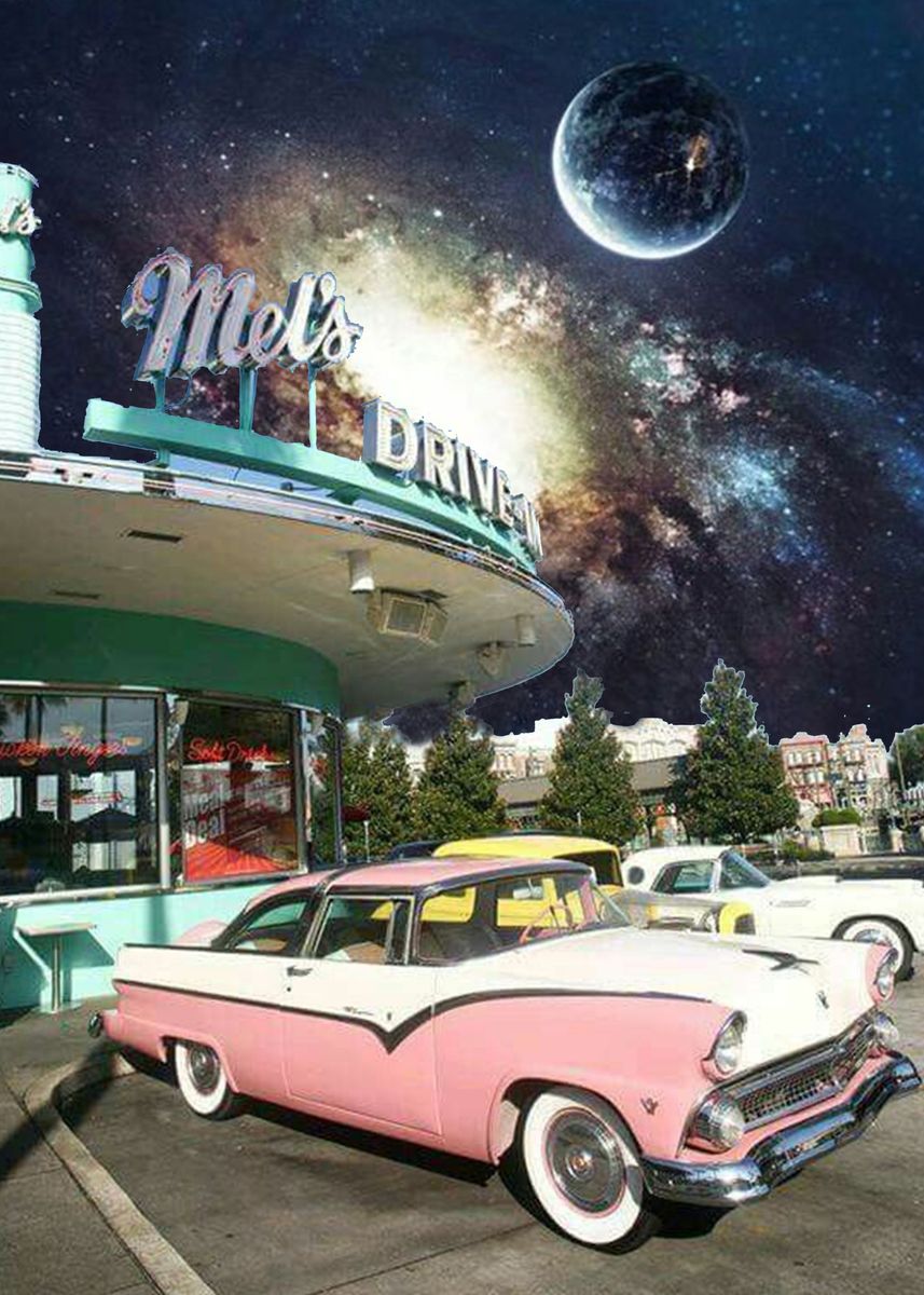 'Galaxy Parking Collage' Poster, picture, metal print, paint by Heba Tarek | Displate