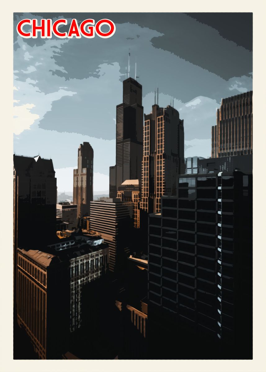 'Chicago Vintage Poster' Poster, picture, metal print, paint by ...