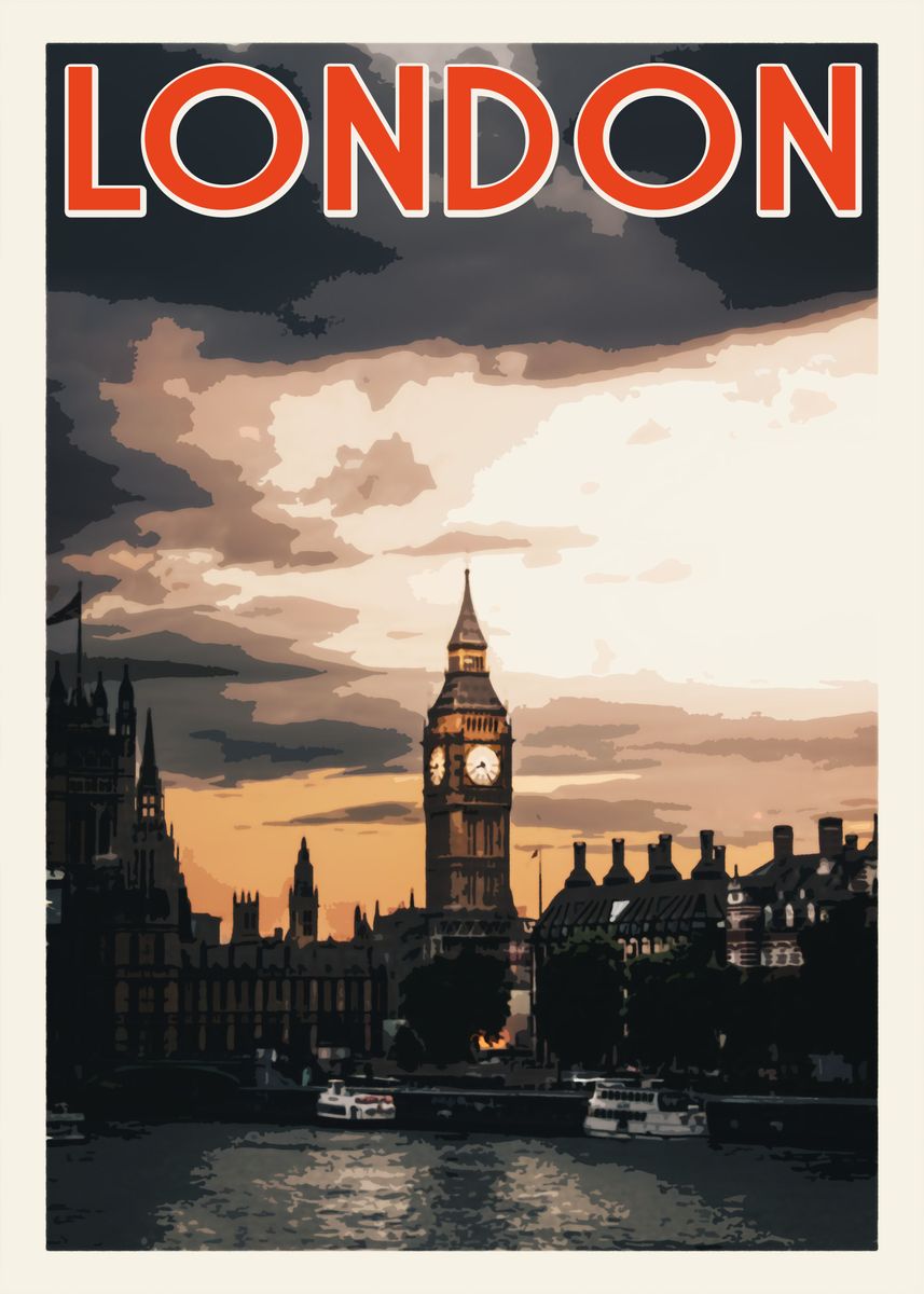 'London Vintage Poster' Poster, picture, metal print, paint by ...
