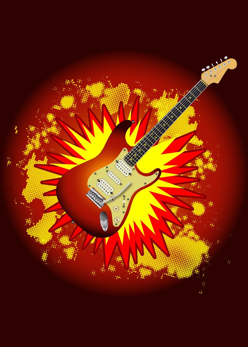 'Cartoon Guitar Explosion' Poster by HomeStead Digital | Displate