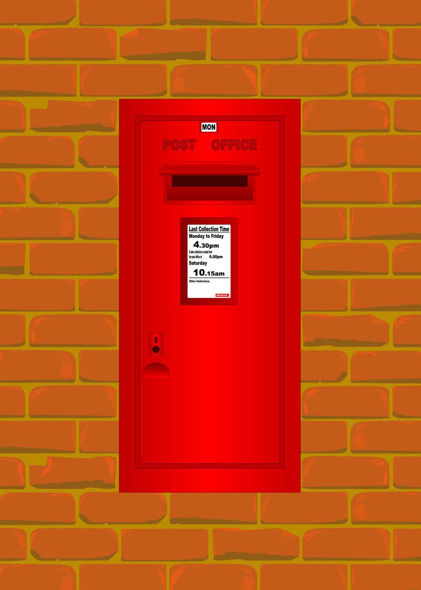 'Wall Mounted Red Post Box' Poster, picture, metal print, paint by ...