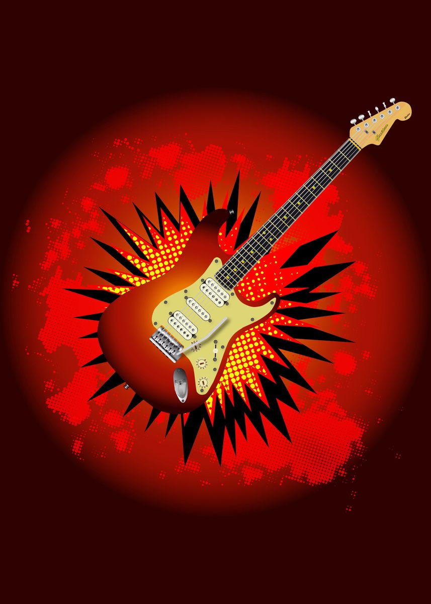 'Guitar Cartoon Explosion' Poster by HomeStead Digital | Displate