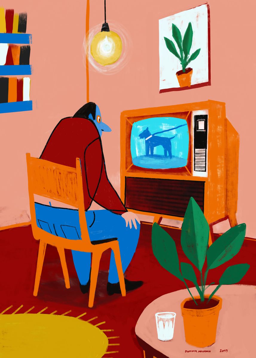 'TV Watcher' Poster, picture, metal print, paint by Dominiknaw | Displate