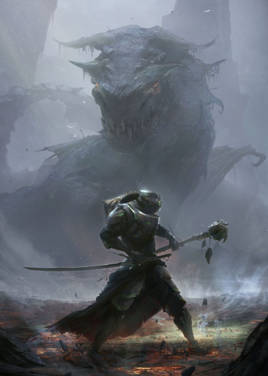 'Dragon hunter' Poster, picture, metal print, paint by ptitvinc | Displate