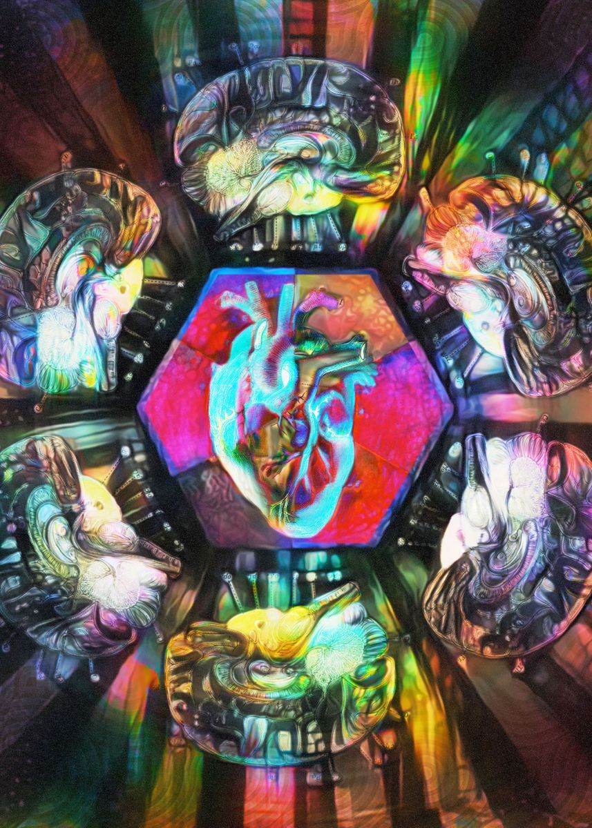 'Hexagonal Heart' Poster, picture, metal print, paint by psyl0q | Displate