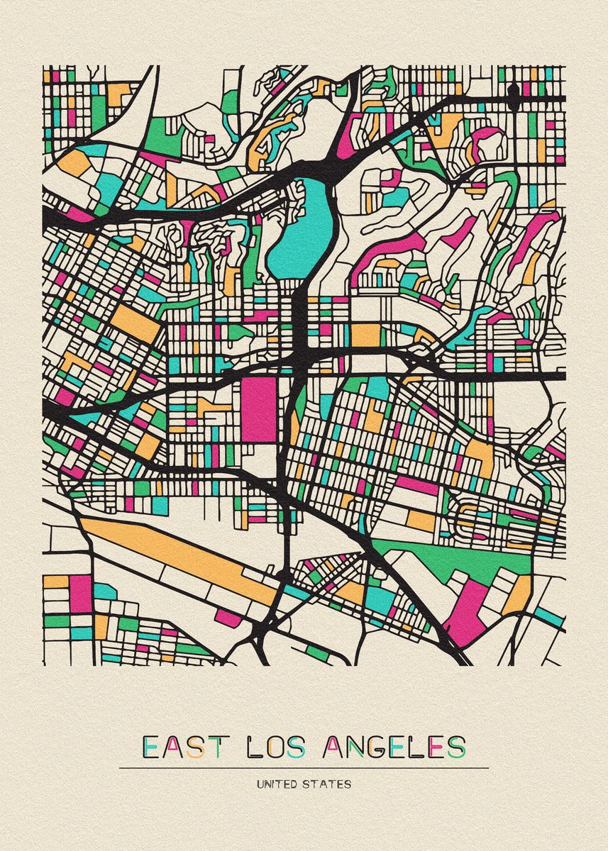 'East Los Angeles Map' Poster, picture, metal print, paint by Deniz A ...