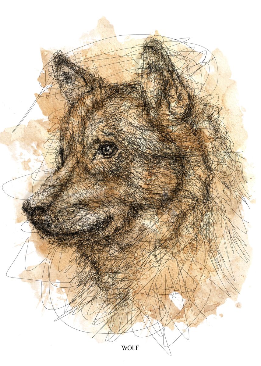 'Wolf scribble' Poster, picture, metal print, paint by Izmo Scribbles ...
