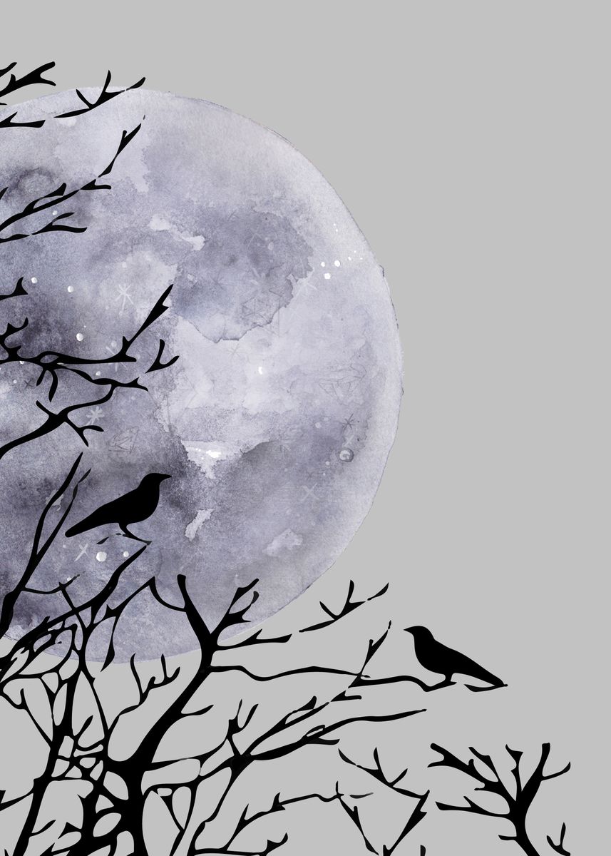 'Moon and birds' Poster, picture, metal print, paint by VM Designs ...