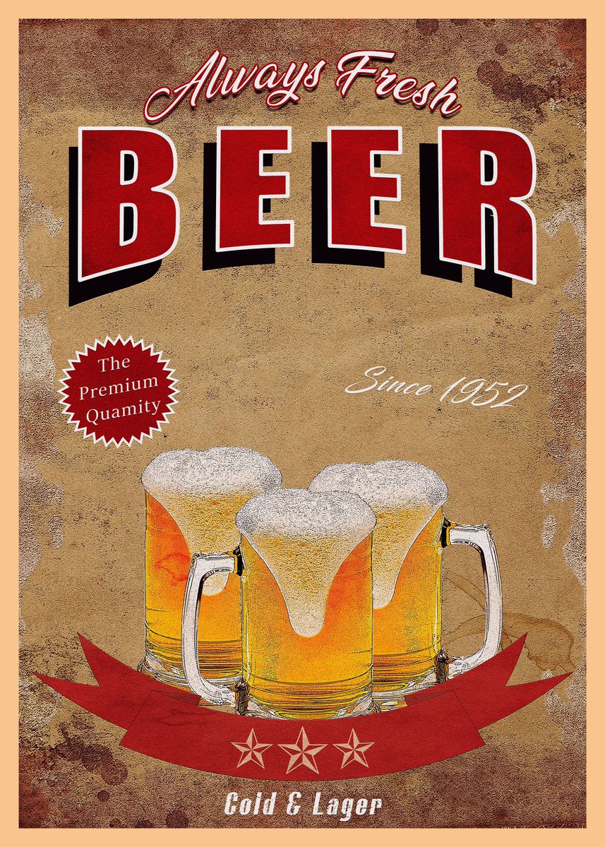 'Rtro vintage BEER' Poster, picture, metal print, paint by Huzro Design ...