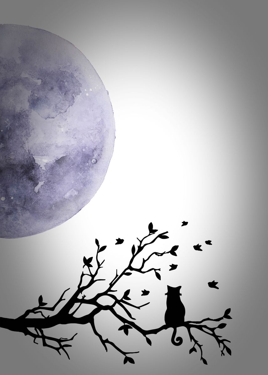 'Cat on the tree' Poster, picture, metal print, paint by VM Designs ...