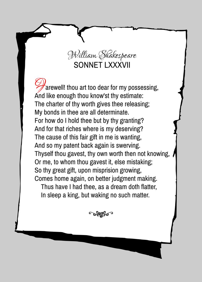 'Shakespeare Sonnet 87' Poster, picture, metal print, paint by Art ...