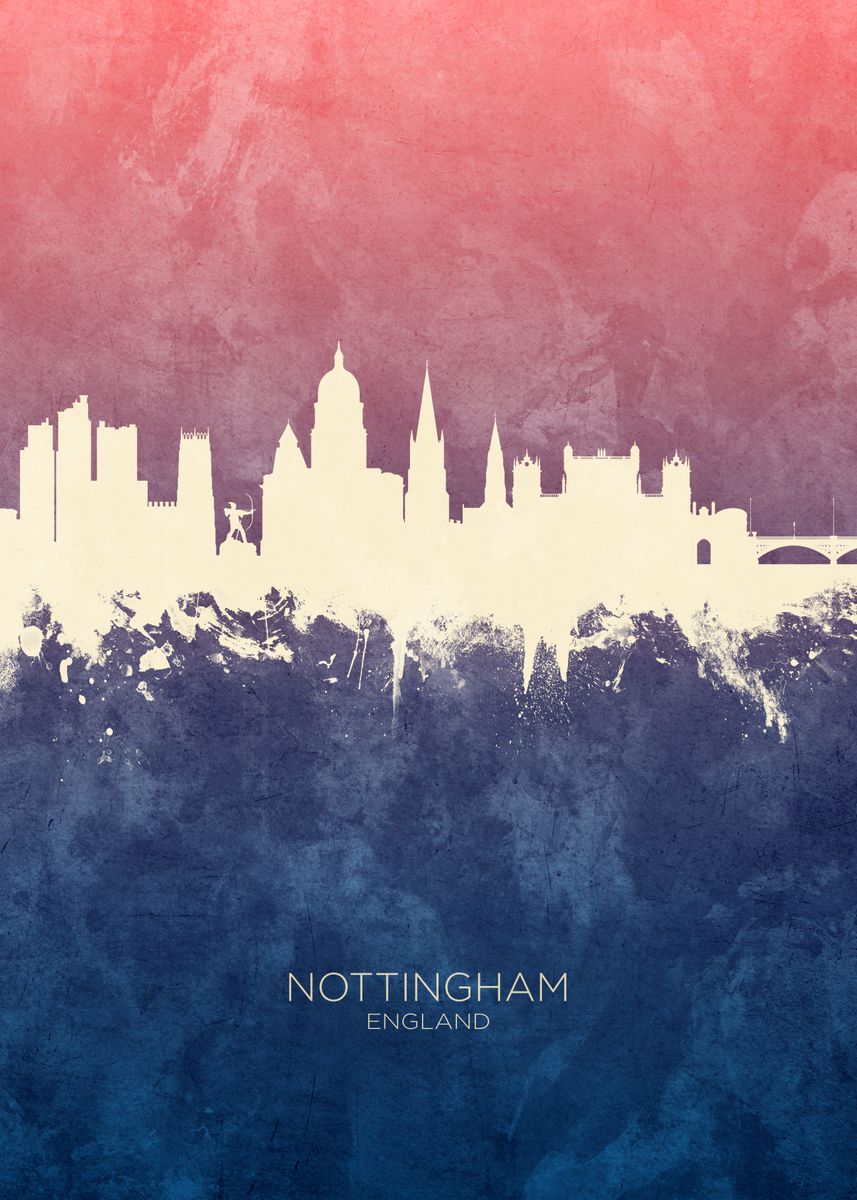 'Nottingham England Skyline' Poster, picture, metal print, paint by ...
