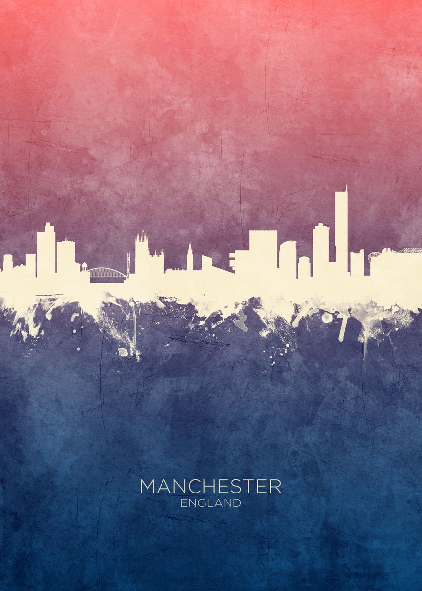 'Manchester England Skyline' Poster, picture, metal print, paint by ...