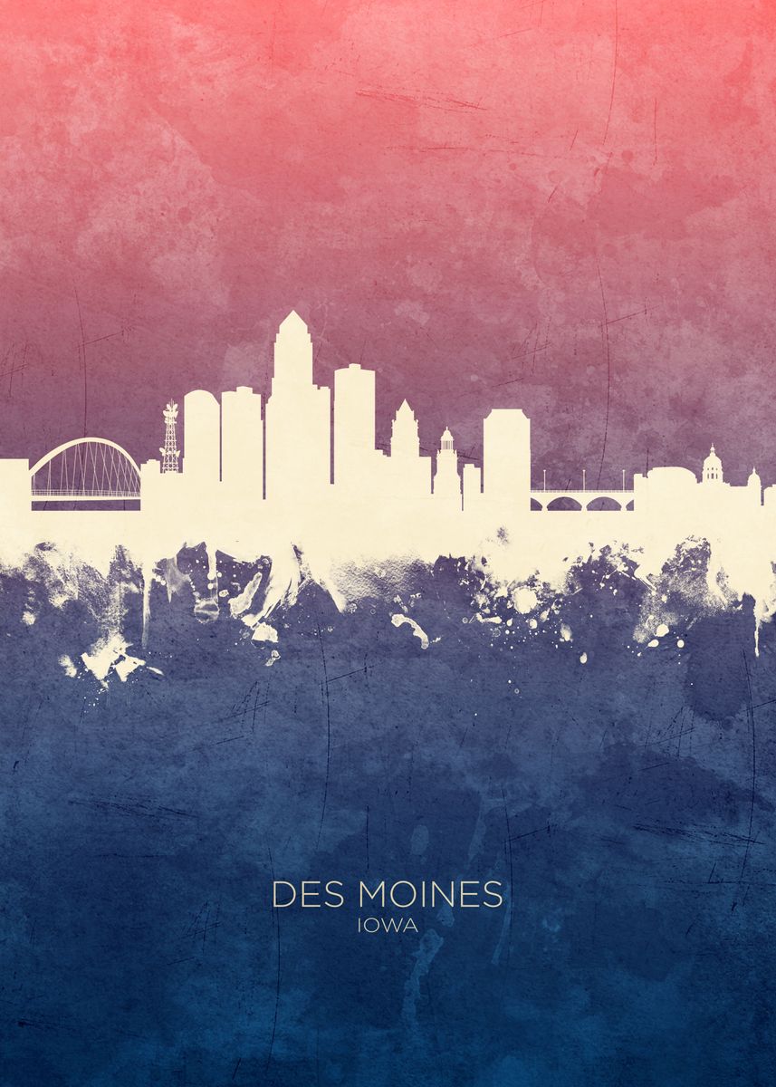 'Des Moines Iowa Skyline' Poster by Michael Tompsett | Displate