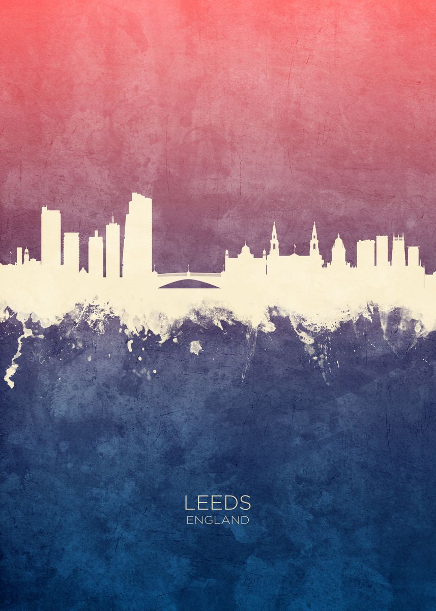 'Leeds England Skyline' Poster, picture, metal print, paint by Michael ...