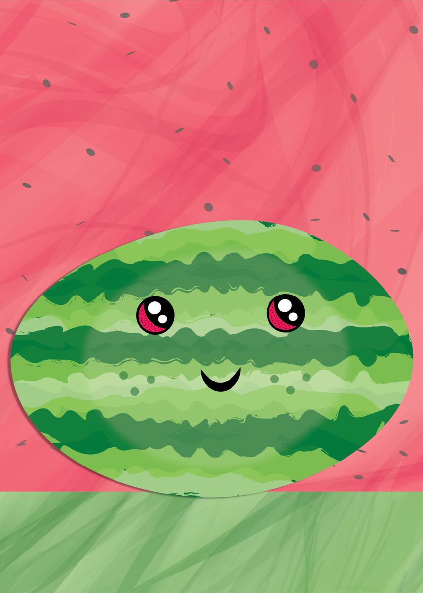 'Cute Watermelon' Poster, picture, metal print, paint by Lauren Cheerio ...